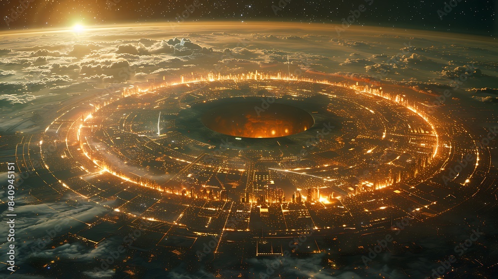 ringworld encircling a distant star providing a habitable environment ...