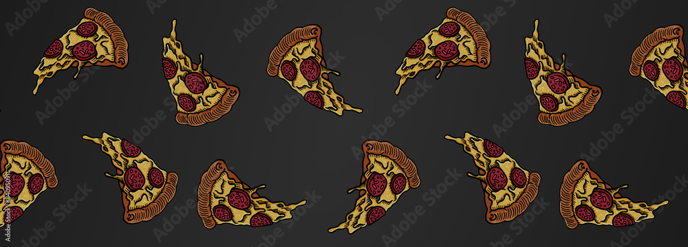 Cartoon pizza slices hand draw illustration texture pattern background ...