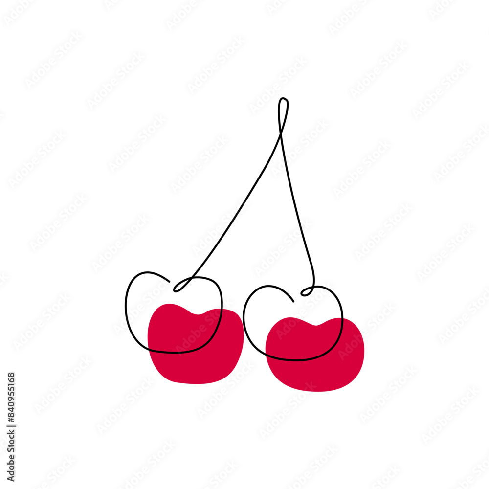 Cherries minimalist abstract continuous contour drawing style. Sweet ...