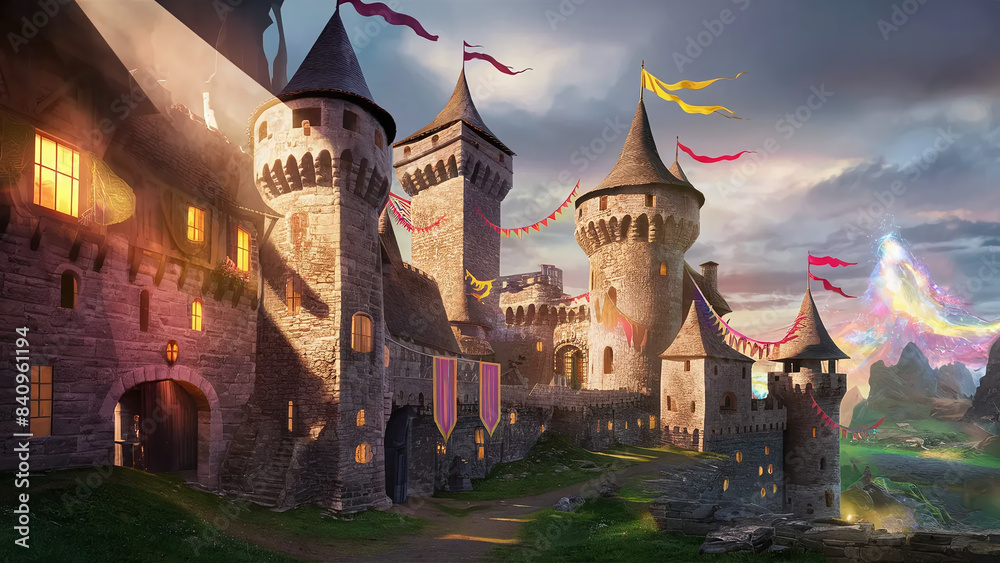 fantasy dreamy stone medieval castle Stock Illustration | Adobe Stock
