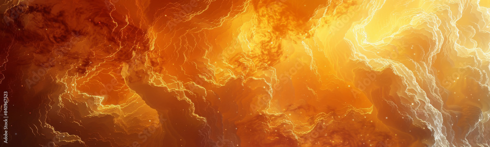 Abstract art depicting intense orange and yellow fiery energy ...