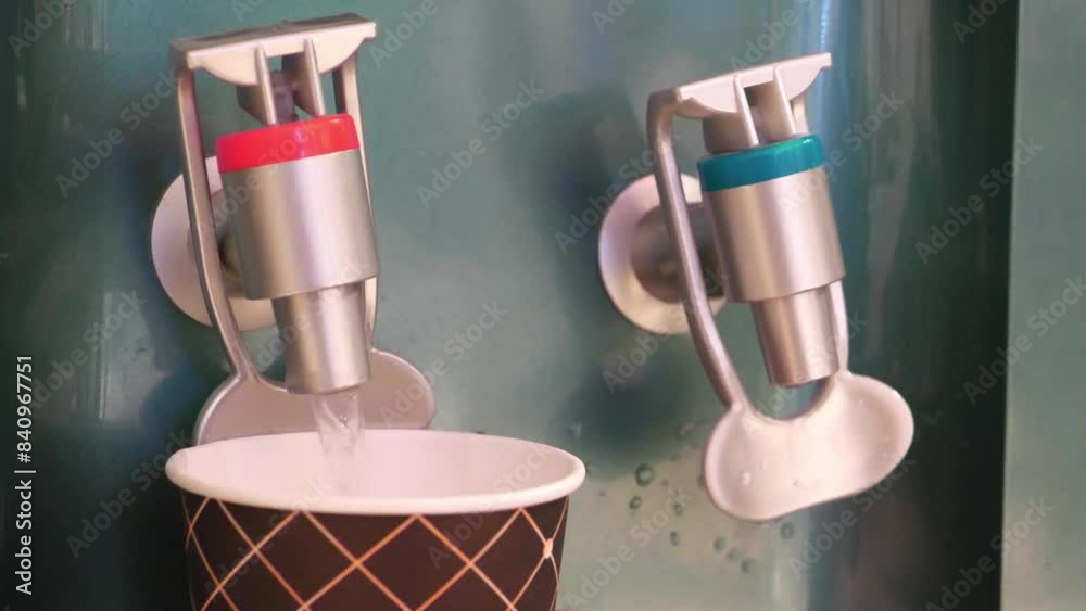 Using drinkable water from cooler in office. Office employee using ...
