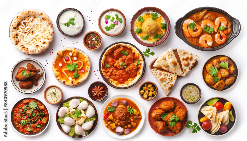 Top View Of Desi Indian Traditional Food Set: Pizza, Hummus, Biryani ...