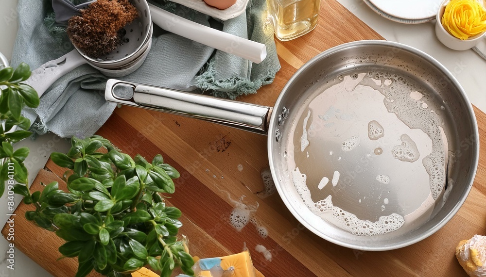 dirty pan in kitchen, needing a wash with soapy water Stock Photo ...