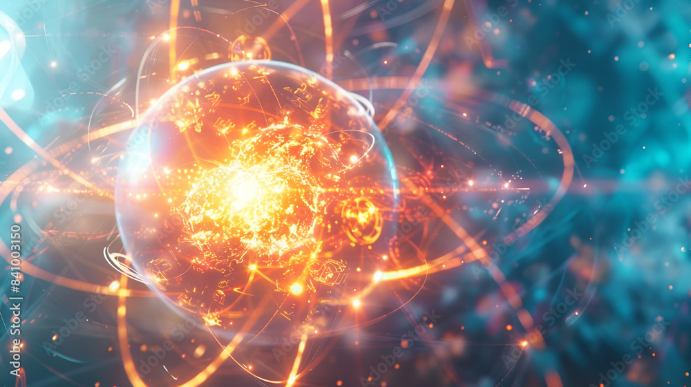 Fiery celestial sphere with dynamic orbits and floating particles ...