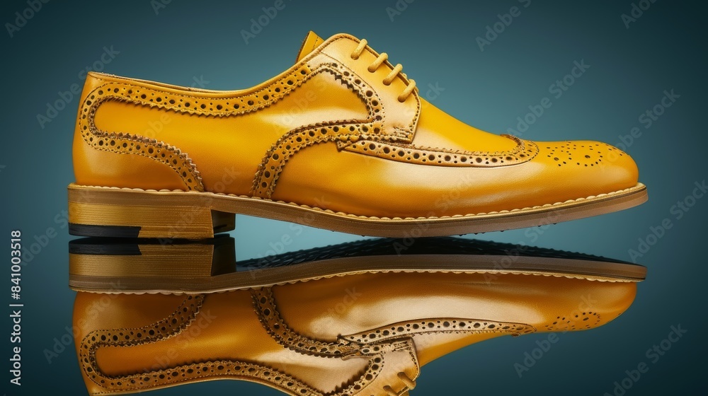 Elegant and detailed photograph of a stylish yellow leather brogue shoe ...