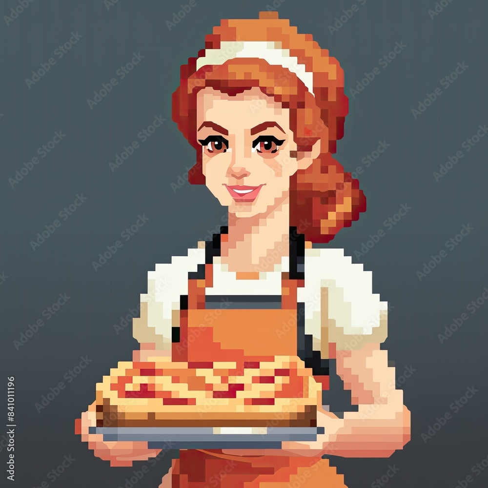 Pizza Pizzeria Woman 8bit Portrait of a Baker, Culinary Pixel Art ...