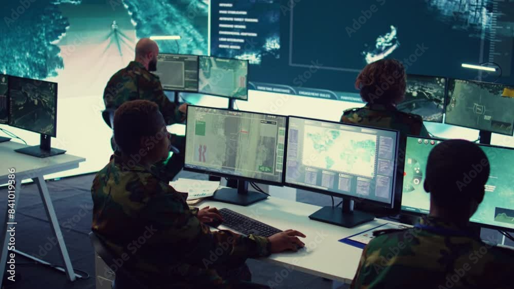 Army officer establishing new operating bases through a world map ...