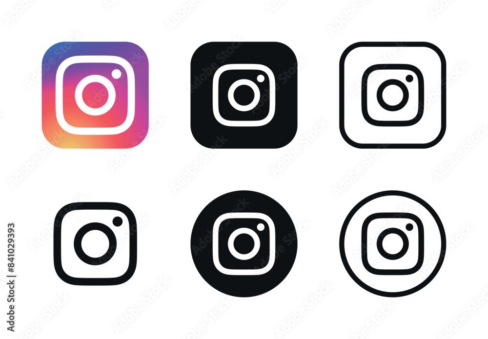 Instagram icon collection. Instagram logo set in different shape on ...