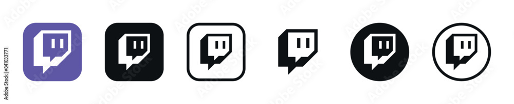 Twitch icon collection. Twitch logo set in different shape on ...