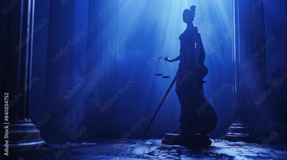 Symbol of Justice Lady Justice Statue in Dramatic Dimly Lit Room with ...