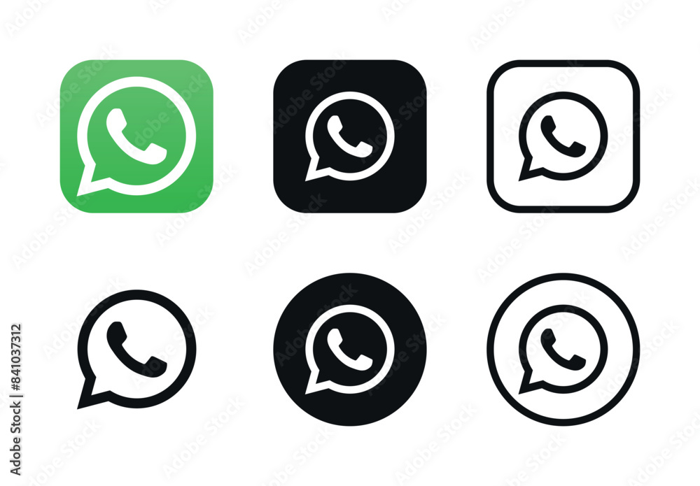 WhatsApp icon collection. WhatsApp logo set in different shape on ...