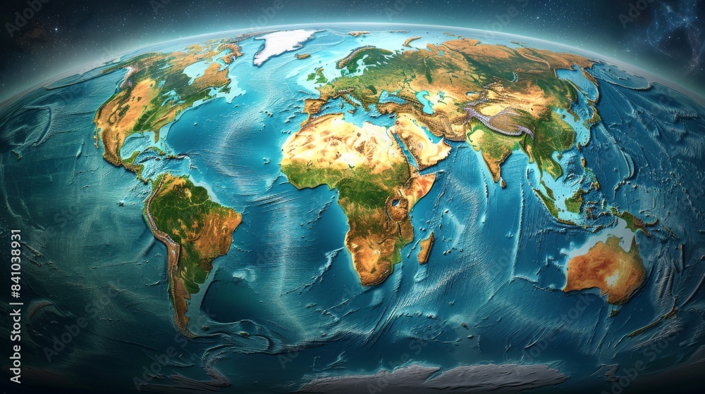 High-resolution physical world map with detailed geography. Stock ...