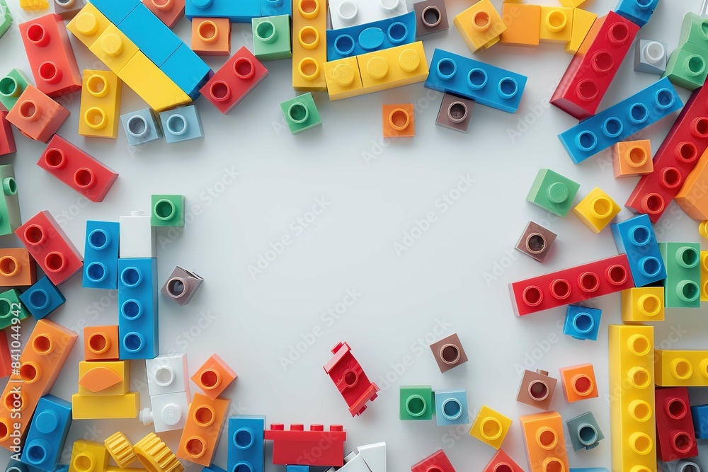 Kids Building block sets on white background, all around frame with ...