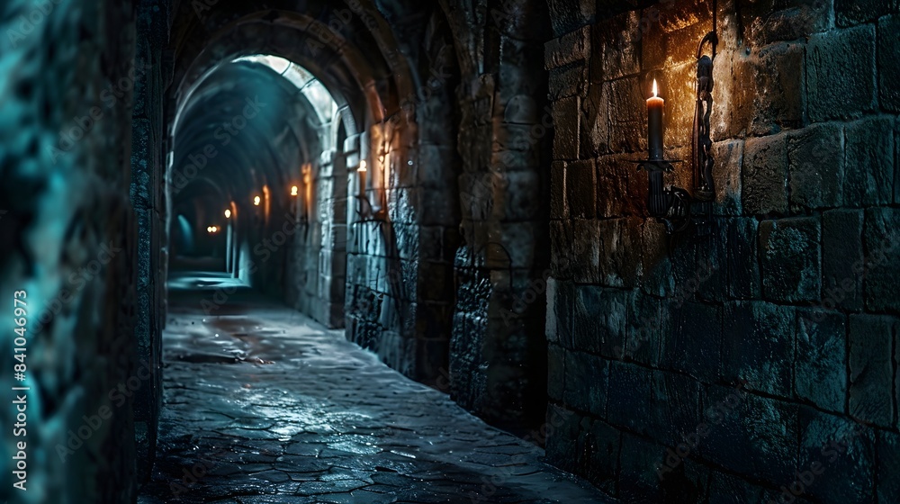 Dark dungeon long medieval castle corridor backgrounds, scary endless ...