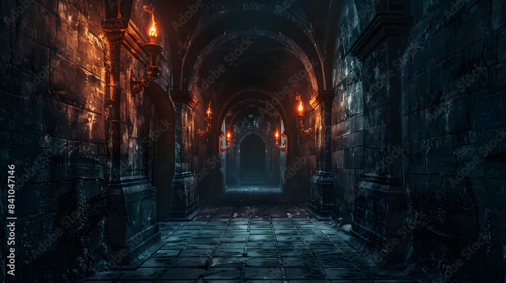 Dark dungeon long medieval castle corridor backgrounds, scary endless ...