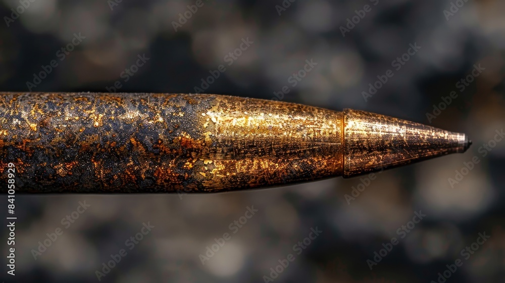 Close-up of a hollow point bullet with intricate details of the tip ...