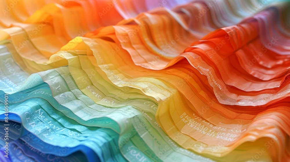 Close-up shot of crinkled shade color paper, intricate details of folds ...