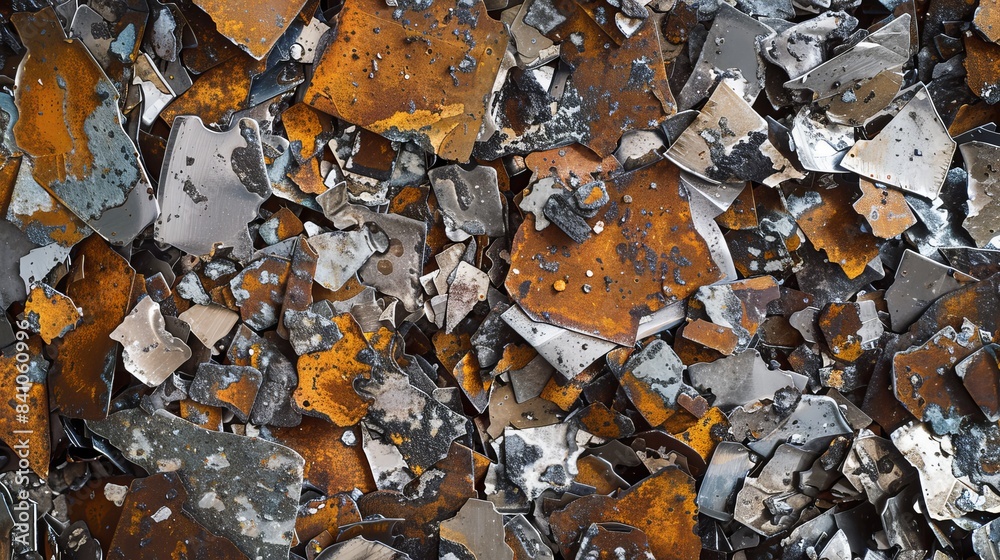 Mixed aluminum and iron scrap close-up, showing the juxtaposition of ...