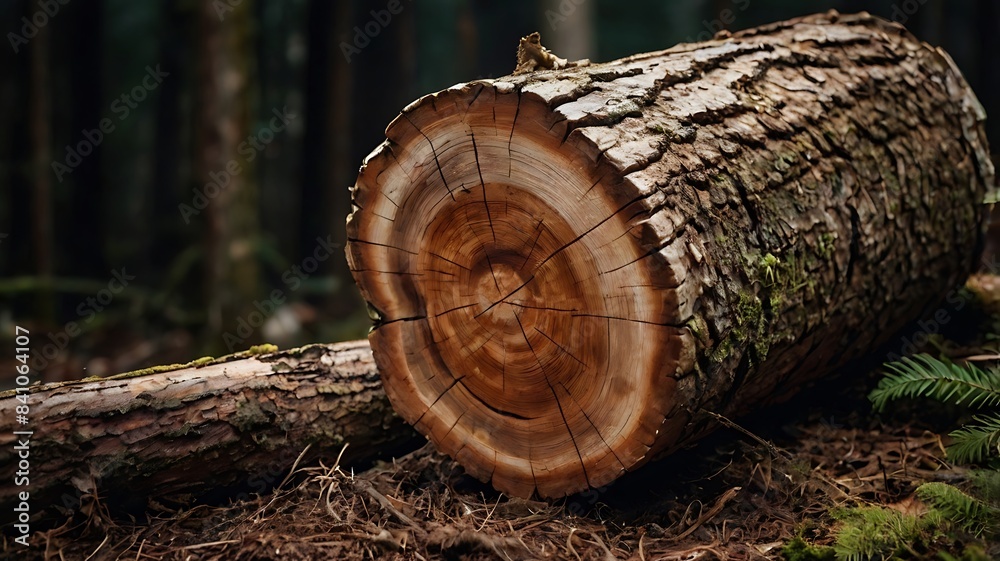 Pile of wooden logs, big trunks of tall trees cut and stacked. Stack of ...