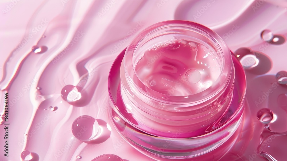 Cosmetic science lab product with pink serum oil sample swatch texture ...