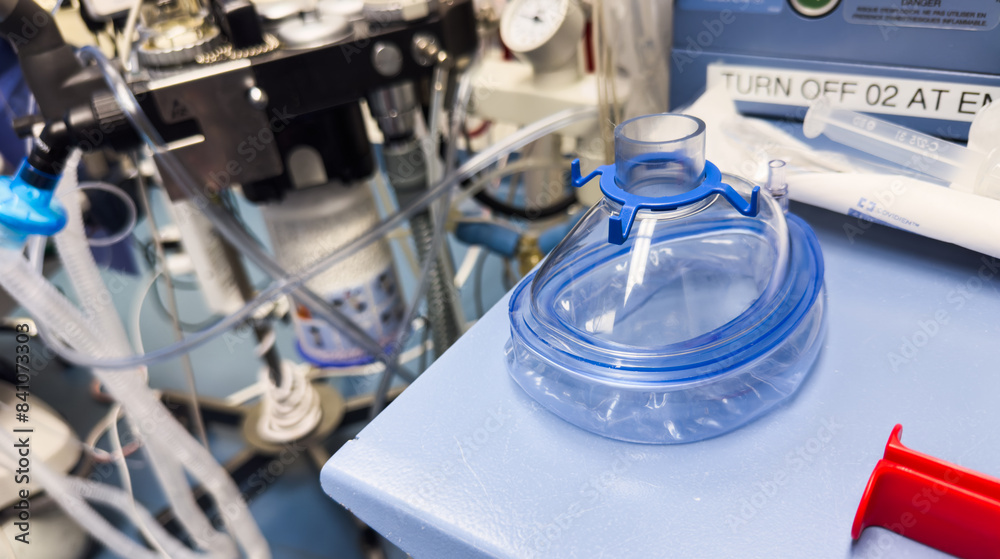 hospital airway equipment including a laryngoscope, airway mask, and ...