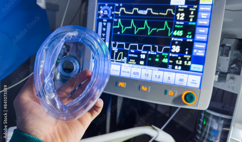 hospital airway equipment including a laryngoscope, airway mask, and ...