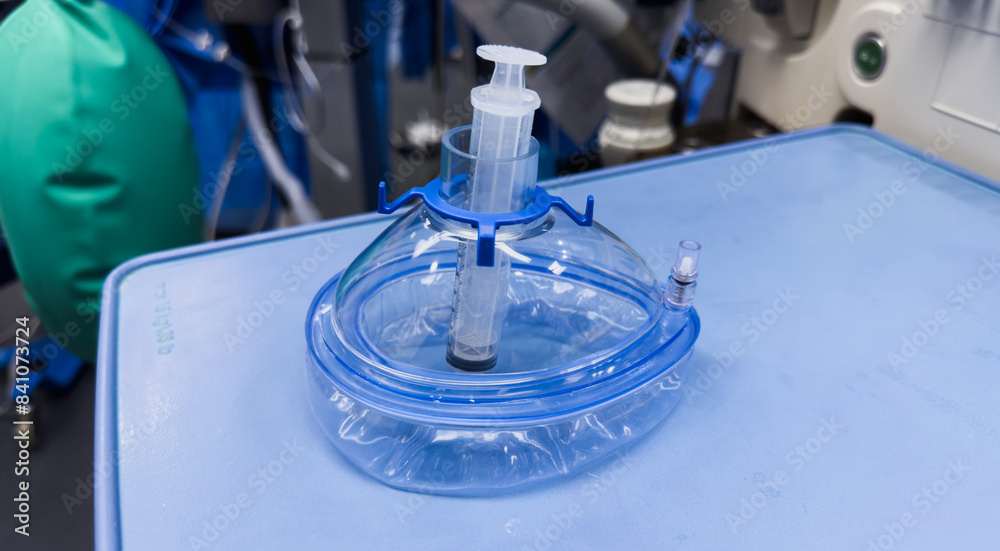 hospital airway equipment including a laryngoscope, airway mask, and ...