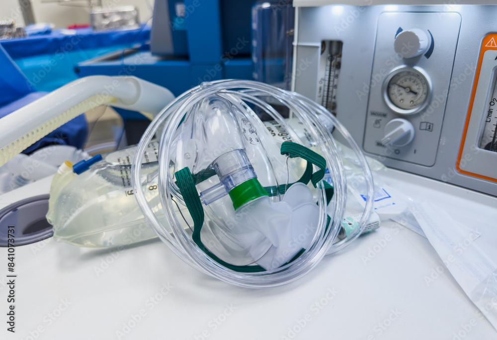 hospital airway equipment including a laryngoscope, airway mask, and ...