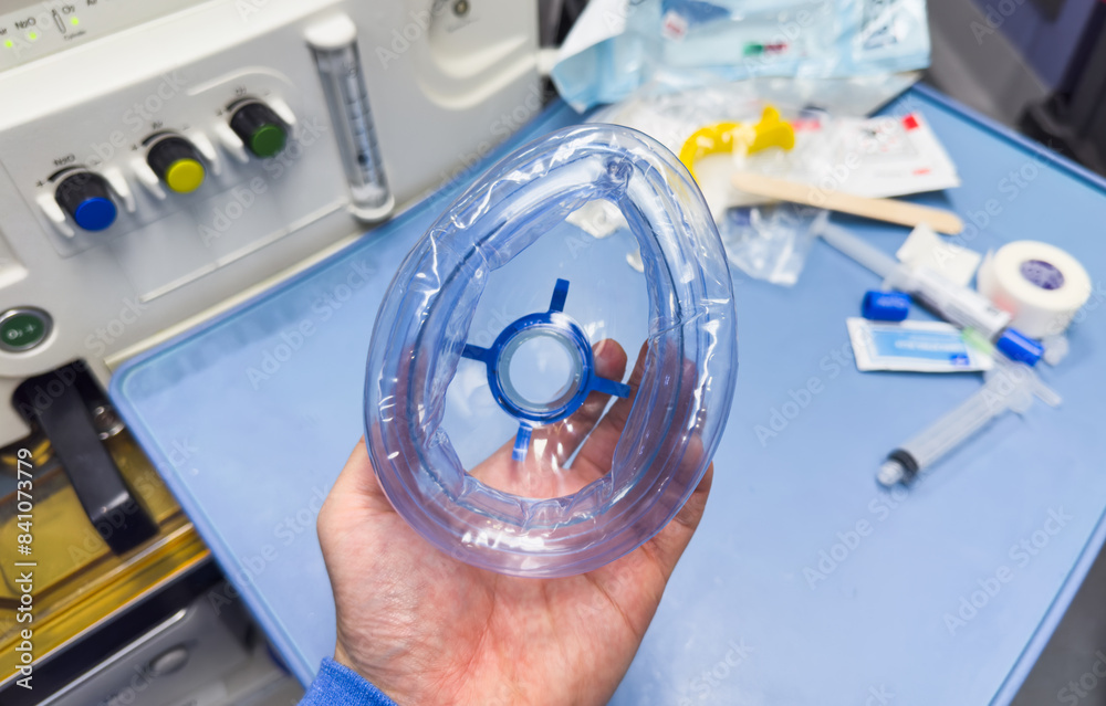 hospital airway equipment including a laryngoscope, airway mask, and ...