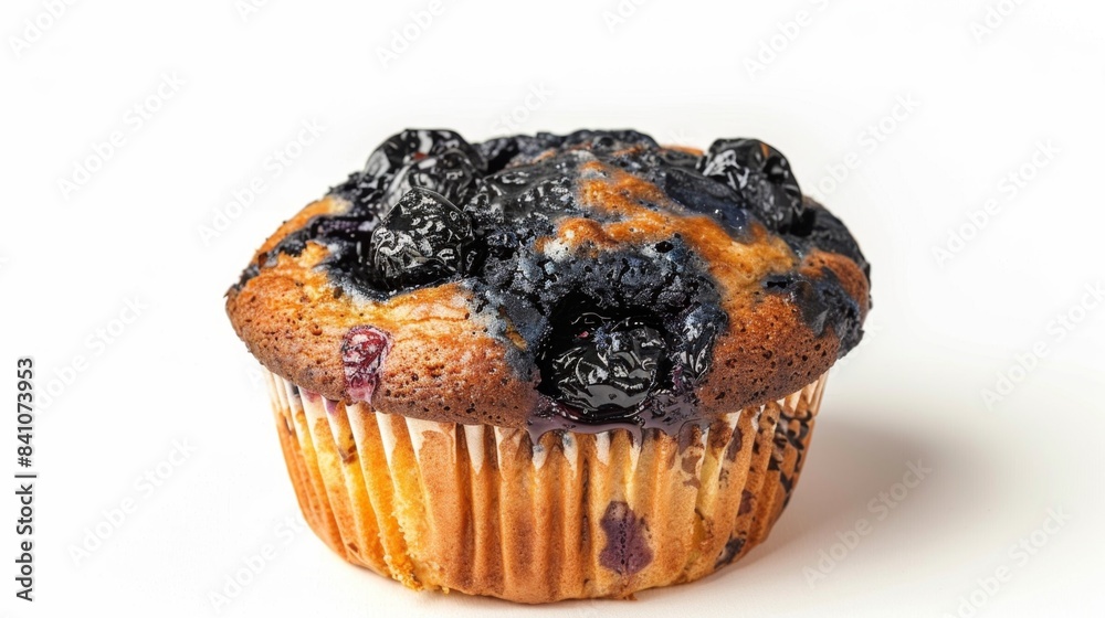 black burnt blueberry muffin Isolated on white background. food waste ...
