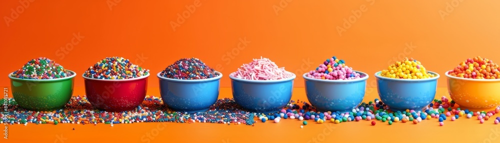 Artistic composition of measuring cups overflowing with rainbow ...