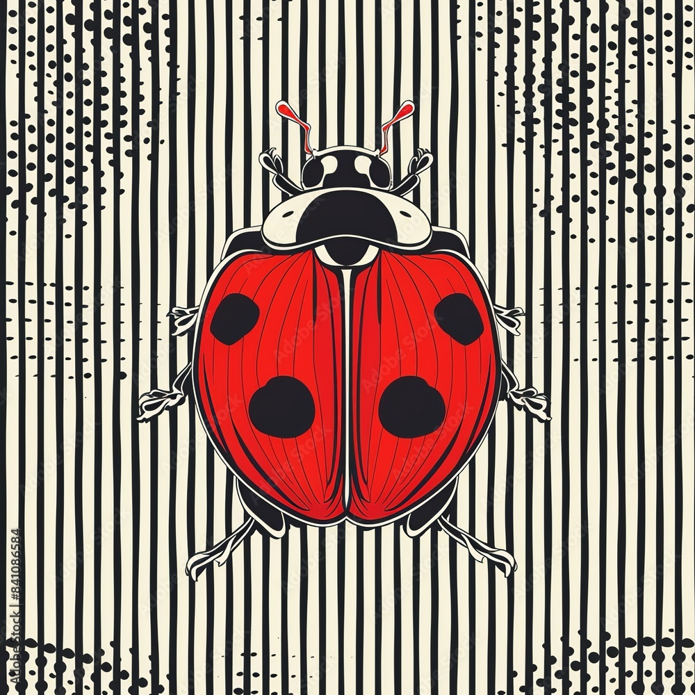 Detailed line drawing of a vibrant ladybug, showcasing its glossy red ...