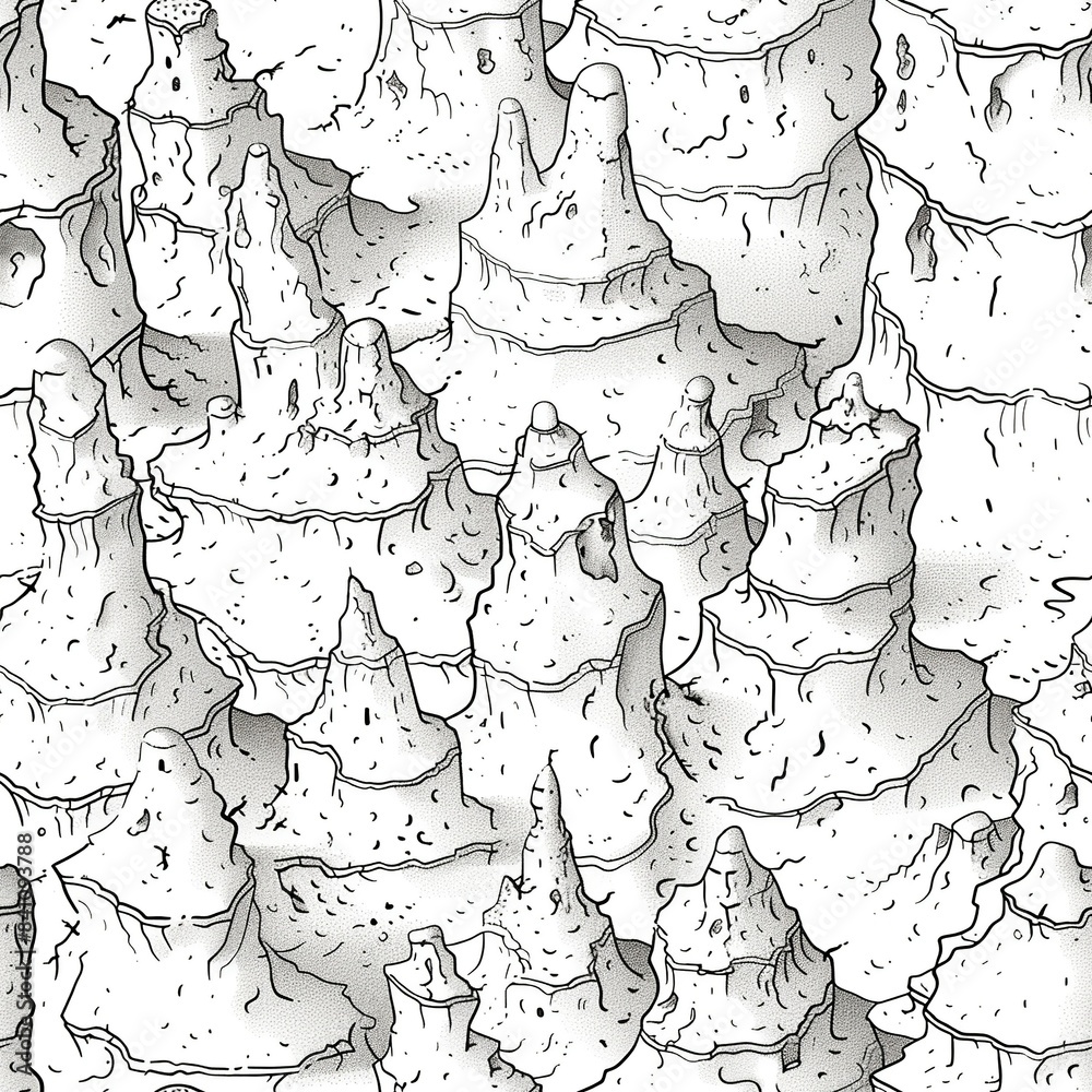 Detailed line drawing of a termite mound, with its intricate network of ...