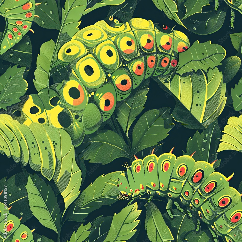 Artistic rendering of a caterpillar munching on a leaf, with its ...
