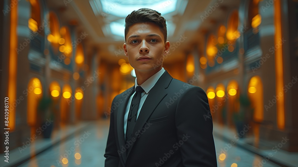 Young office employee preparing for an interview - standing in a high ...