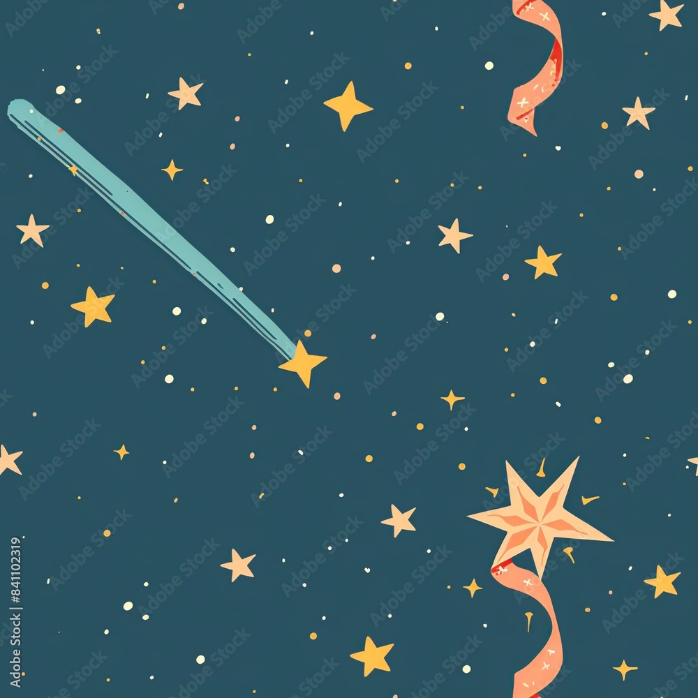 An enchanting drawing of a magical fairy wand, adorned with stars and ...
