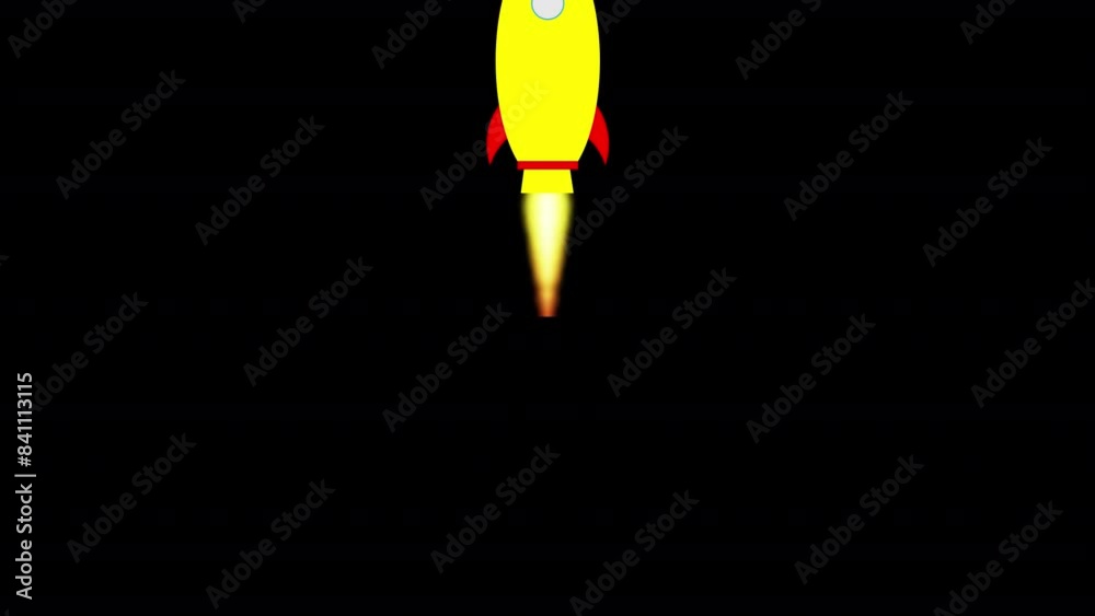 Cartoon rocket ship flying up on black background. Rocket Launch ...