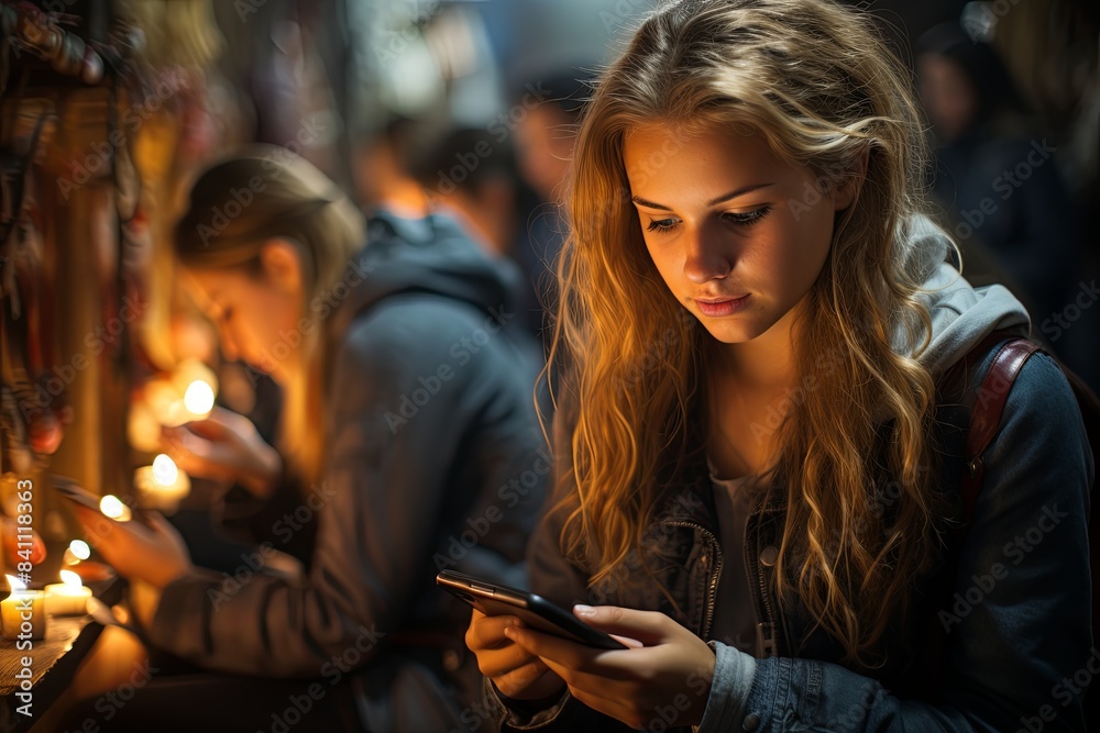 An image showcasing the digital age: two Gen Z girls, completely ...