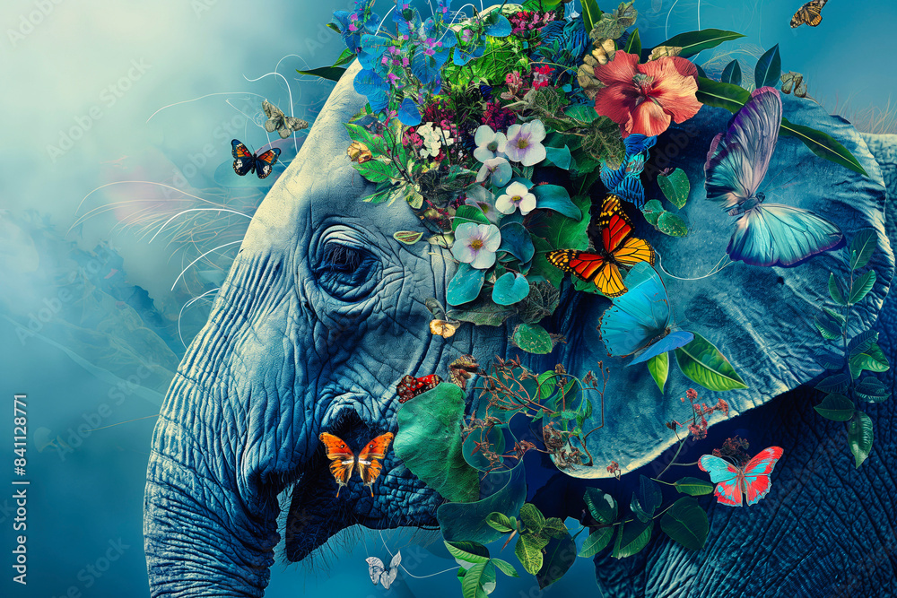 creative collage of biodiversity in the form of an animal, ecosystem ...