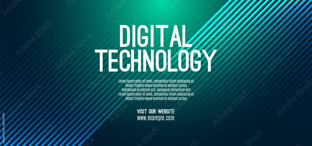 Digital technology banner blue green background concept, cyber ...