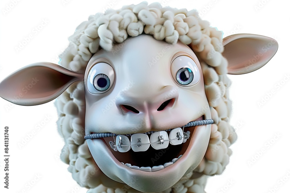 cute cartoon of sheep smiling with white teeth and dental braces ...