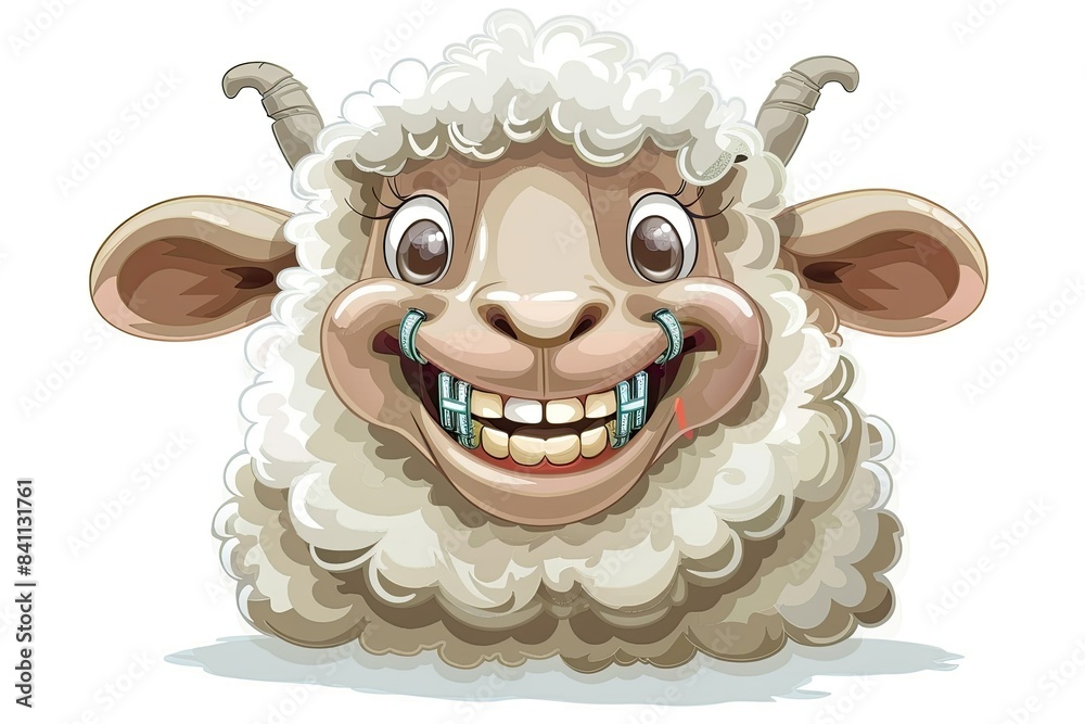 cute cartoon of sheep smiling with white teeth and dental braces ...