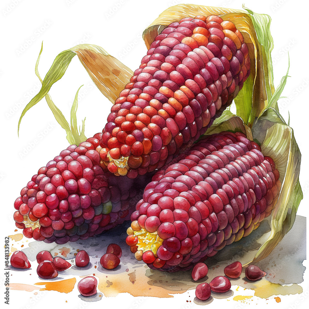 Watercolor Red Corn isolated on white background. Indian Red Corn ...
