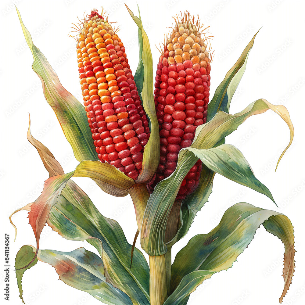 Watercolor Red Corn isolated on white background. Indian Red Corn ...