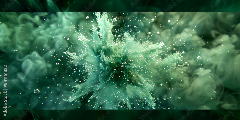 Green color powder explosion on black background. Green dust explosion ...