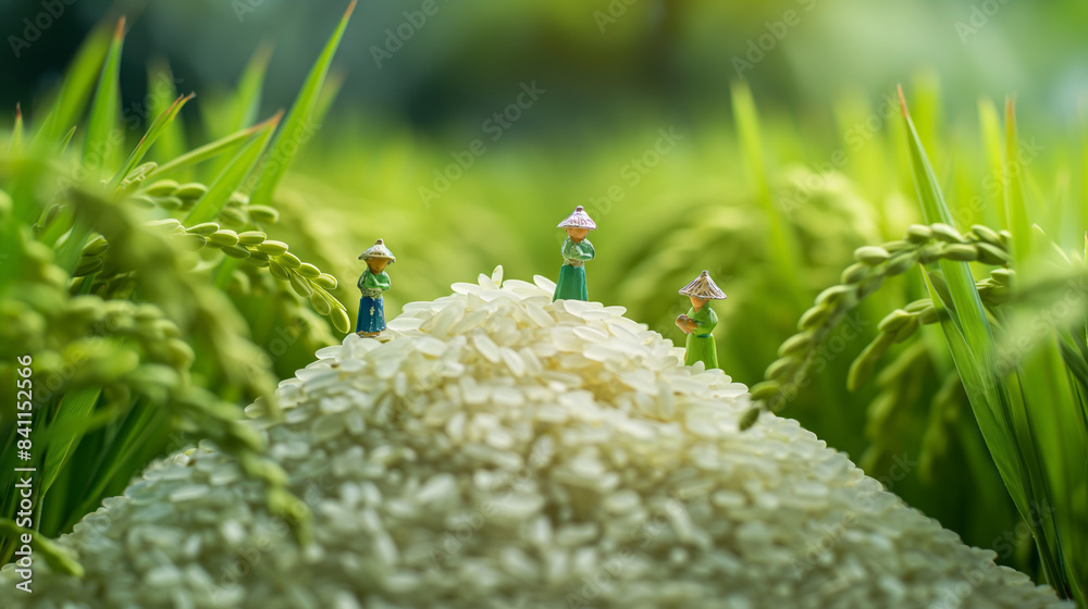 Rice field image, amidst the green rice fields, there are piles of rice ...