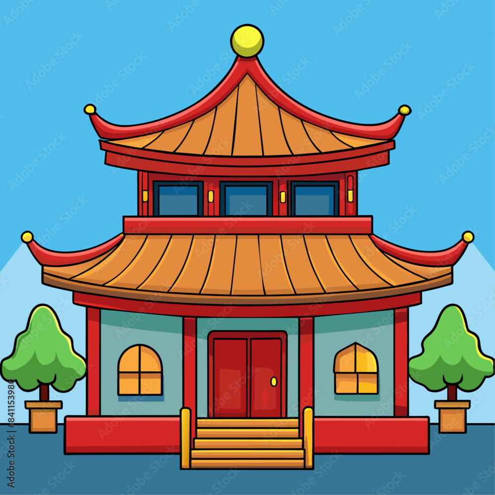 Chinese House cartoon vector clipart Illustration Stock Vector | Adobe ...