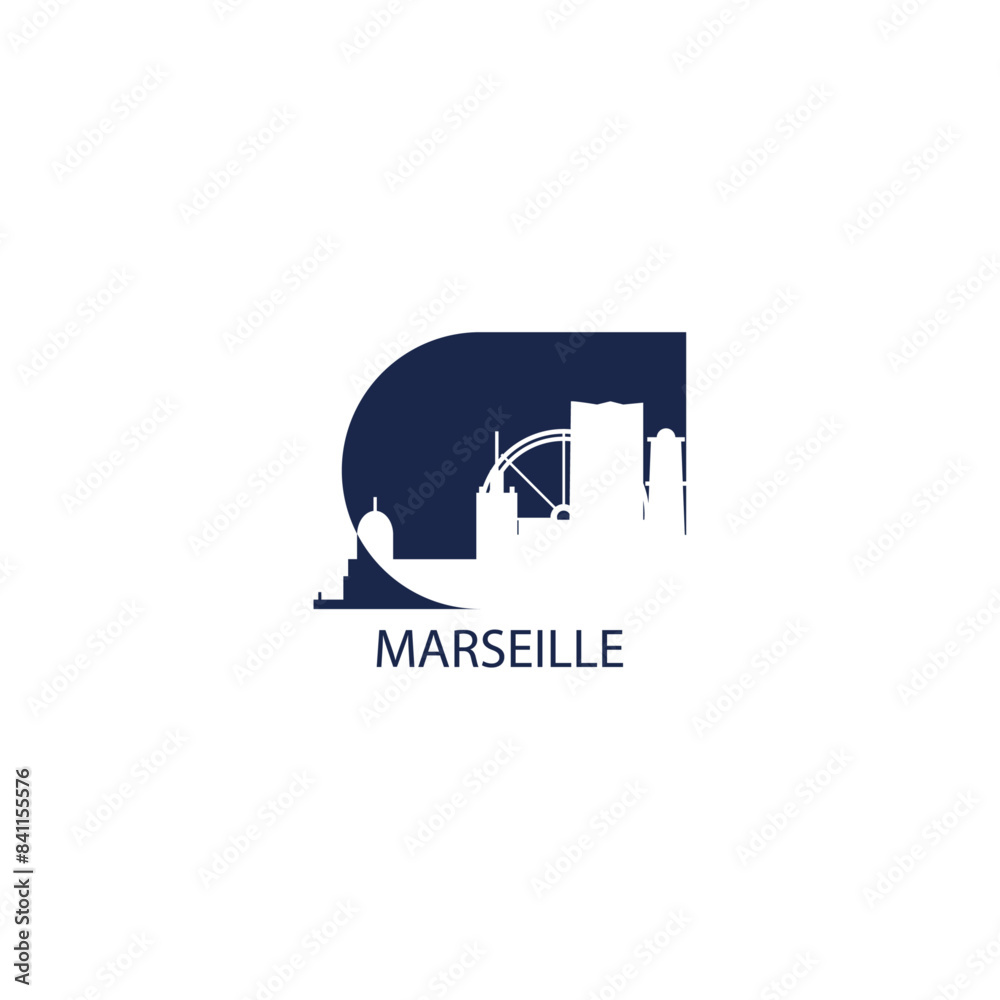 Marseille skyline, downtown panorama logo, logotype. France city badge ...