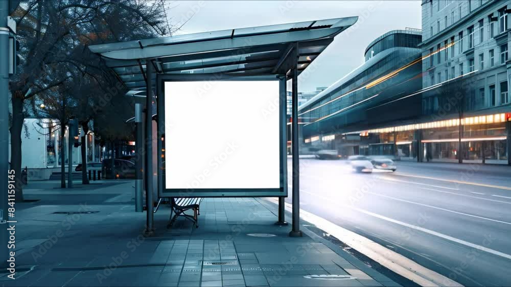 Desolate Bus Stop Sign with Empty Billboard on Urban Street in Daytime ...